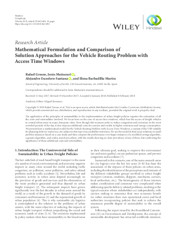 (PDF) Mathematical Formulation and Comparison of Solution Approaches for the Vehicle Routing ...