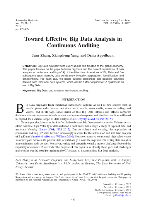 (PDF) Toward Effective Big Data Analysis in Continuous Auditing