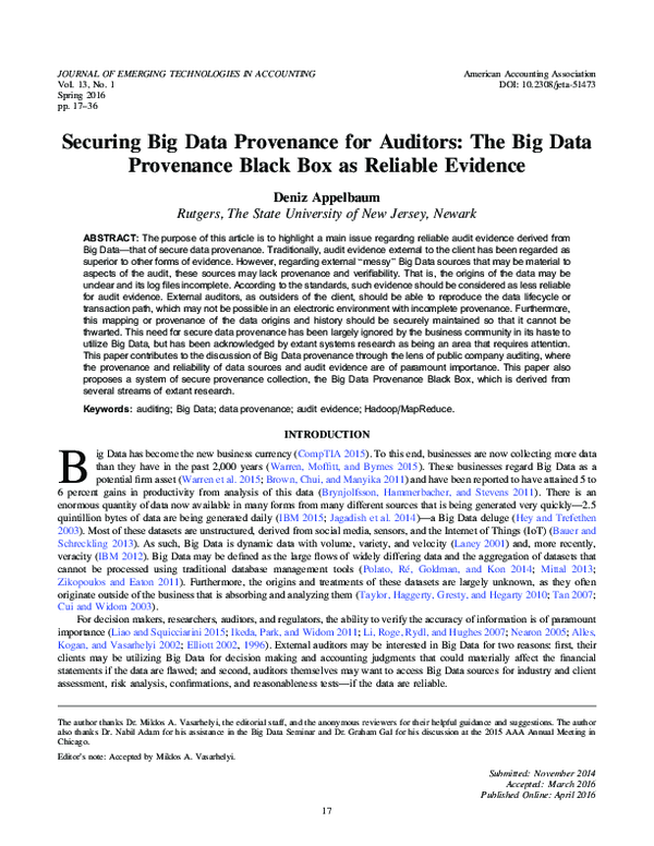 (PDF) Securing Big Data Provenance for Auditors: The Big Data Provenance Black Box as Reliable ...