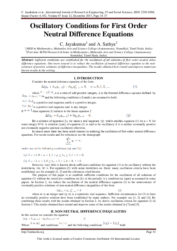 (PDF) Oscillatory Conditions for First Order Neutral Difference Equations