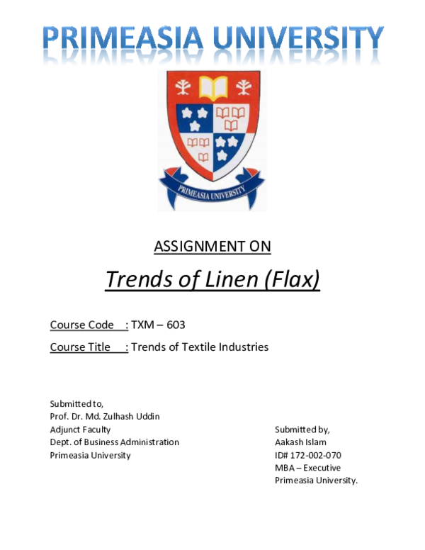 (PDF) Trends of Linen (Flax) Course Code : TXM – 603 Course Title ...