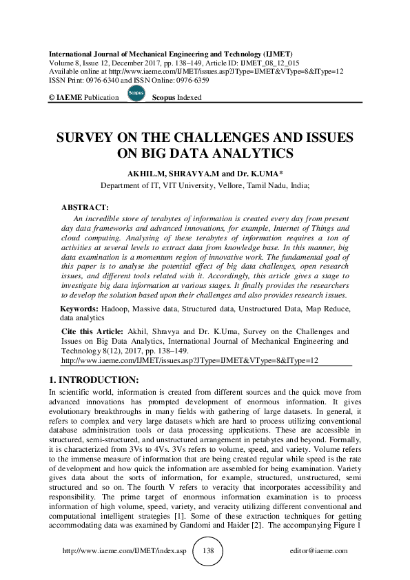 (PDF) SURVEY ON THE CHALLENGES AND ISSUES ON BIG DATA ANALYTICS