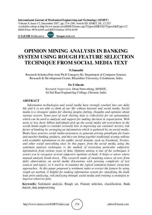 (PDF) OPINION MINING ANALYSIS IN BANKING SYSTEM USING ROUGH FEATURE SELECTION TECHNIQUE FROM ...