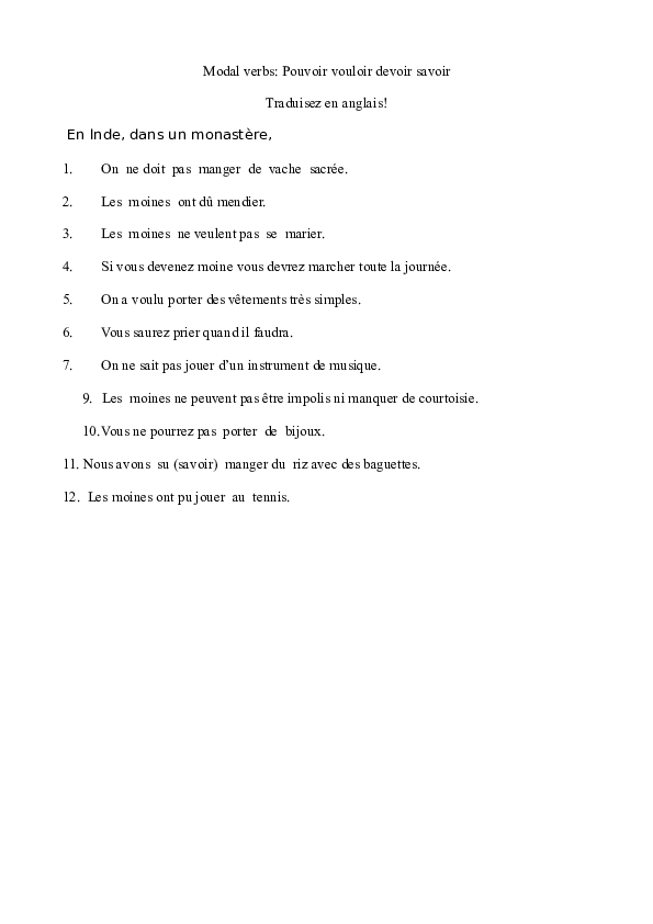 (DOC) Modal verbs: Pouvoir vouloir devoir savoir