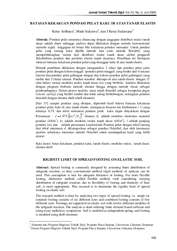 (PDF) Batasan Kekakuan Pondasi Pelat Kaku DI Atas Tanah Elastis