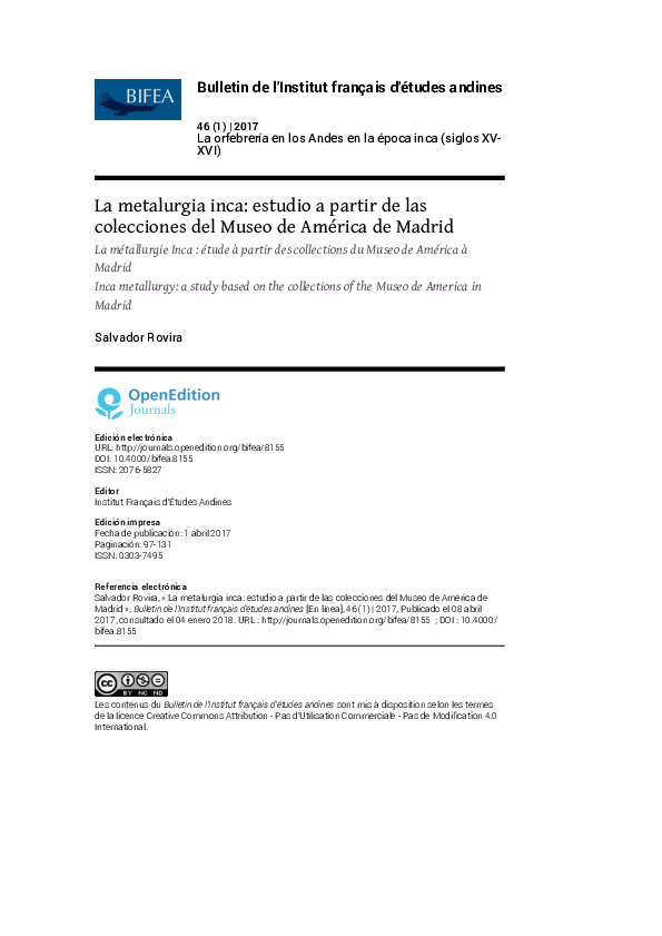 La metalurgia inca: estudio a partir de las colecciones del Museo de ...