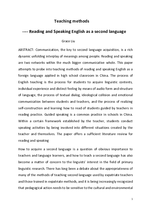 (DOC) Teaching methods ----Reading and Speaking English as a second ...