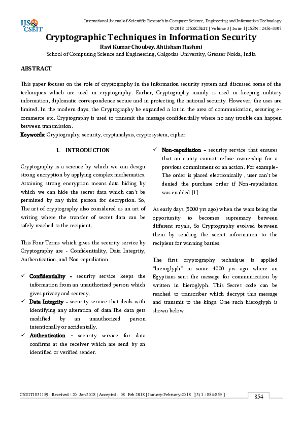 (PDF) Cryptographic Techniques in Information Security
