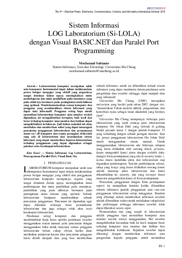(PDF) SISTEM INFORMASI LOG LABORATORIUM Si LOLA DENGAN VISUAL BASIC NET DAN PARALLEL PORT ...