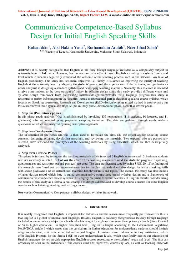 (PDF) Communicative Competence-Based Syllabus Design for Initial ...