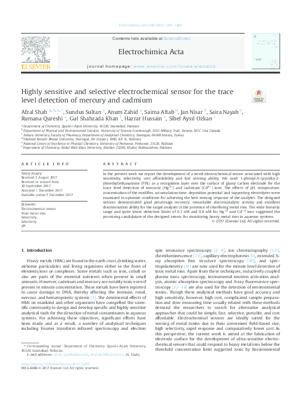 Pdf Highly Sensitive And Selective Electrochemical Sensor For The Trace Level Detection Of