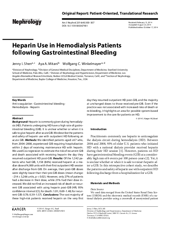 (PDF) Heparin use in hemodialysis patients following gastrointestinal ...