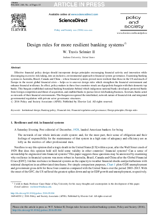 (PDF) Design rules for more resilient banking systems