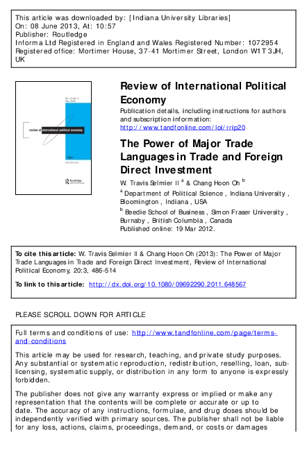 (PDF) The Power of Major Trade Languages in Trade and Foreign Direct ...