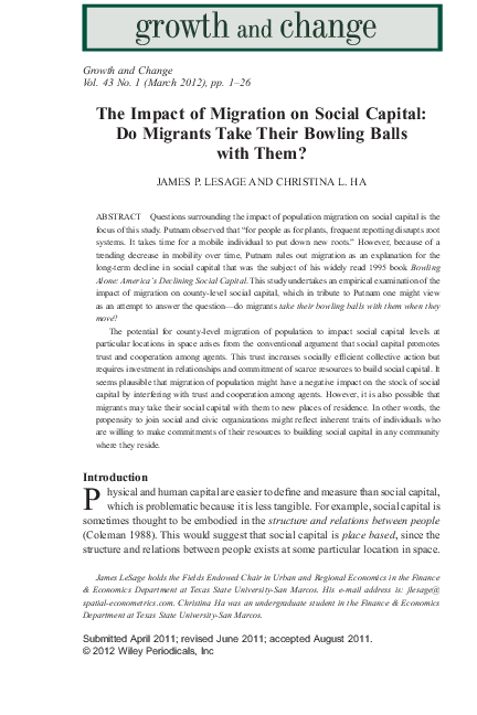 (PDF) The Impact of Migration on Social Capital: Do Migrants Take Their ...