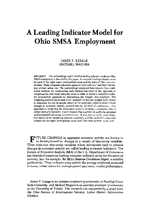 (PDF) A Leading Indicator Model for Ohio SMSA Employment