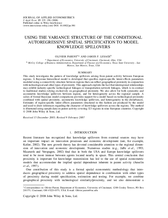 (PDF) Using the variance structure of the conditional autoregressive spatial specification to ...