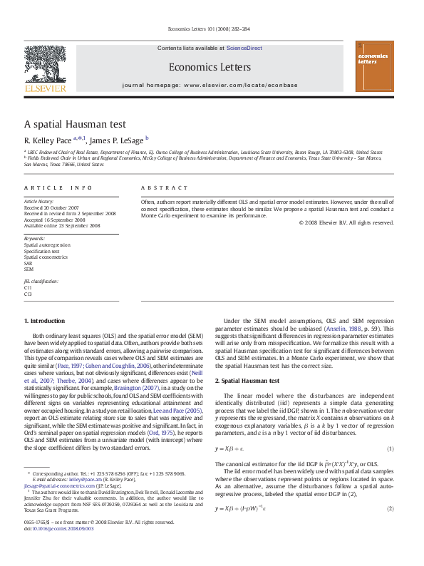 (PDF) A spatial Hausman test