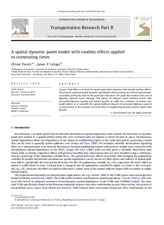(PDF) A spatial dynamic panel model with random effects applied to commuting times