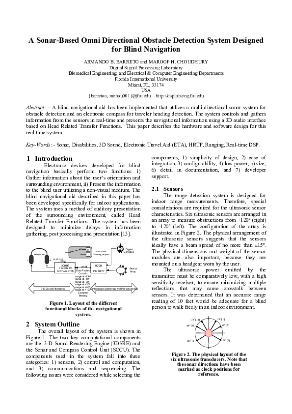 Pdf A Sonar Based Omni Directional Obstacle Detection System Designed For Blind Navigation