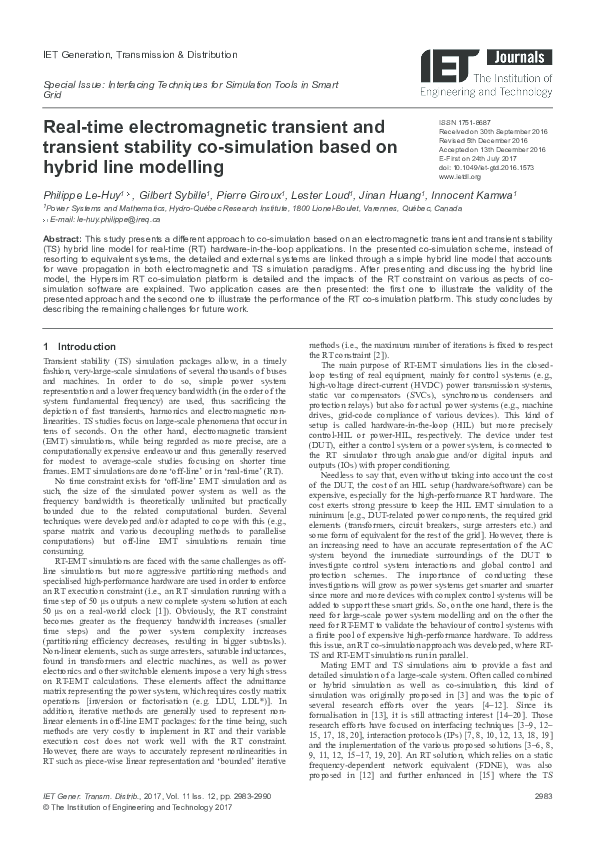(PDF) Real-time electromagnetic transient and transient stability co-simulation based on hybrid ...