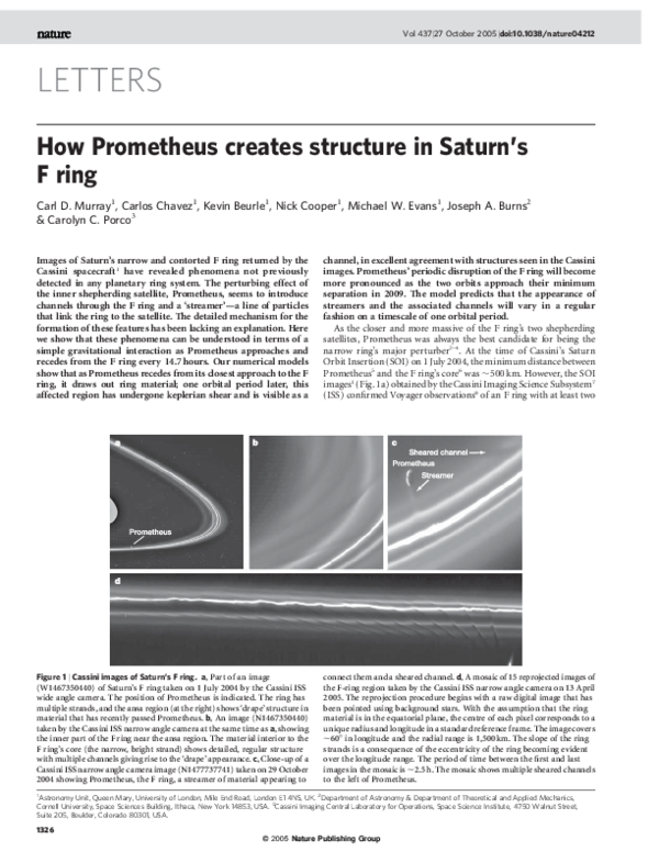 (PDF) How Prometheus creates structure in Saturn's F ring
