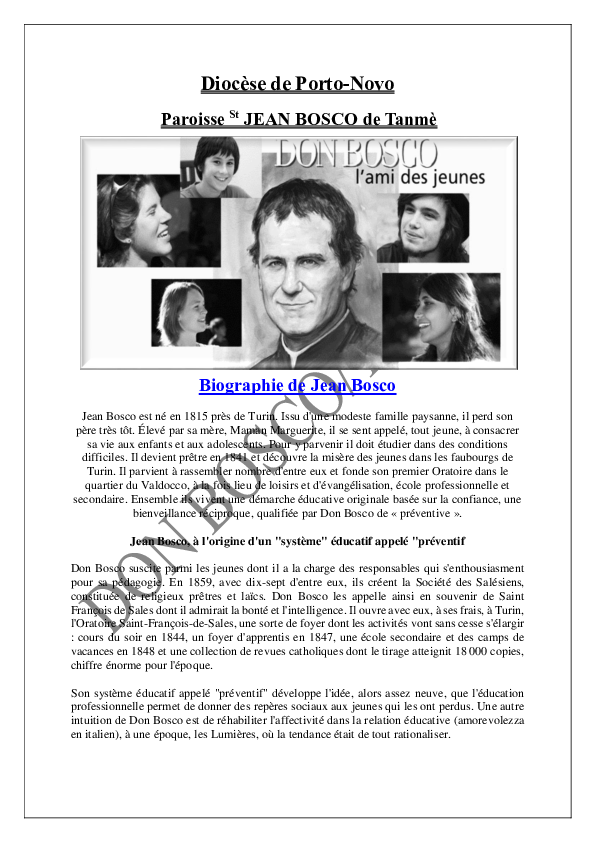 (DOC) Biographie de Don Bosco.docx | Romulus Awessou - Academia.edu