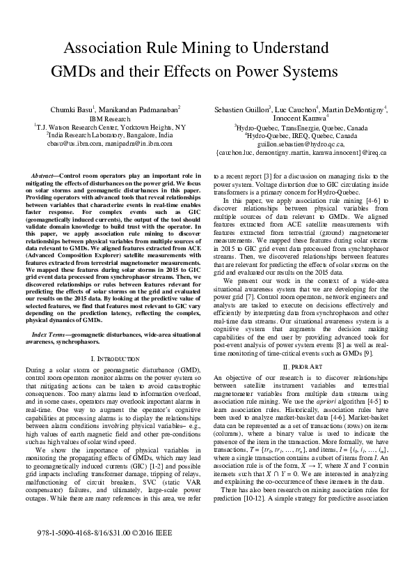 (PDF) Association Rule Mining to Understand GMDs and their Effects on Power Systems
