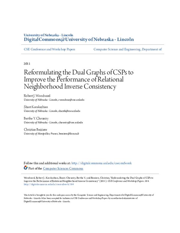 (PDF) Reformulating the Dual Graphs of CSPs to Improve the Performance ...