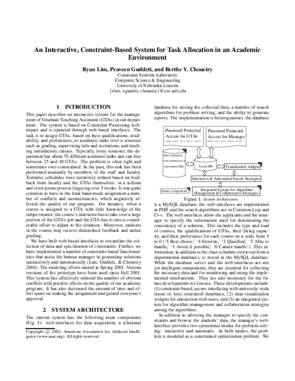 Pdf An Interactive Constraint Based System For Task Allocation In An