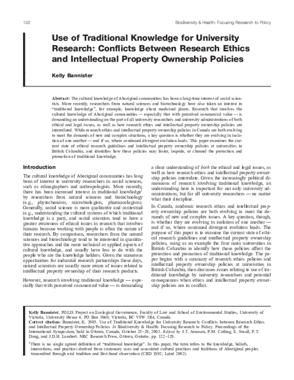 (PDF) Use of Traditional Knowledge for University Research: Conflicts ...