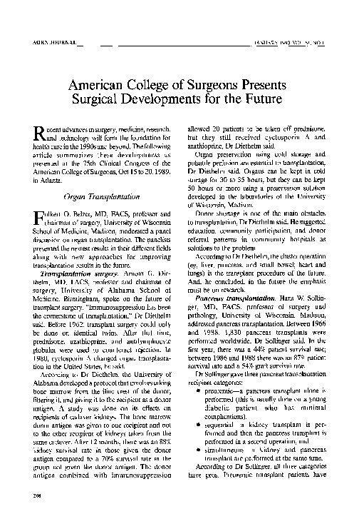 (PDF) American College of Surgeons Presents Surgical Developments for ...
