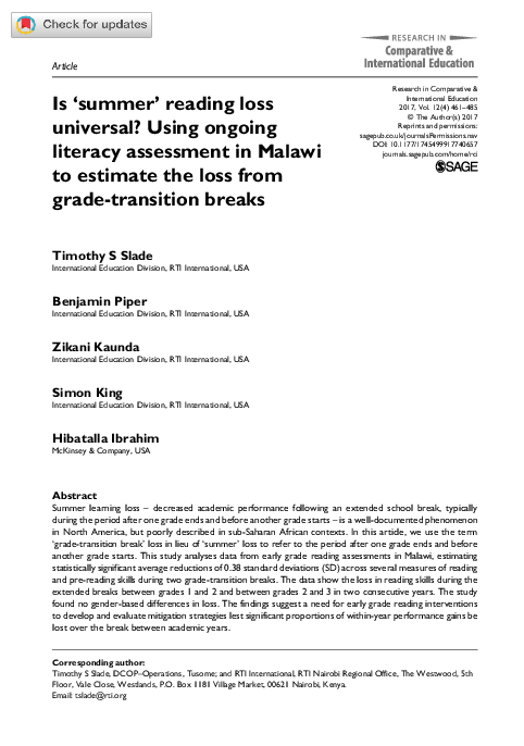 (PDF) Is Summer Reading loss Universal.pdf