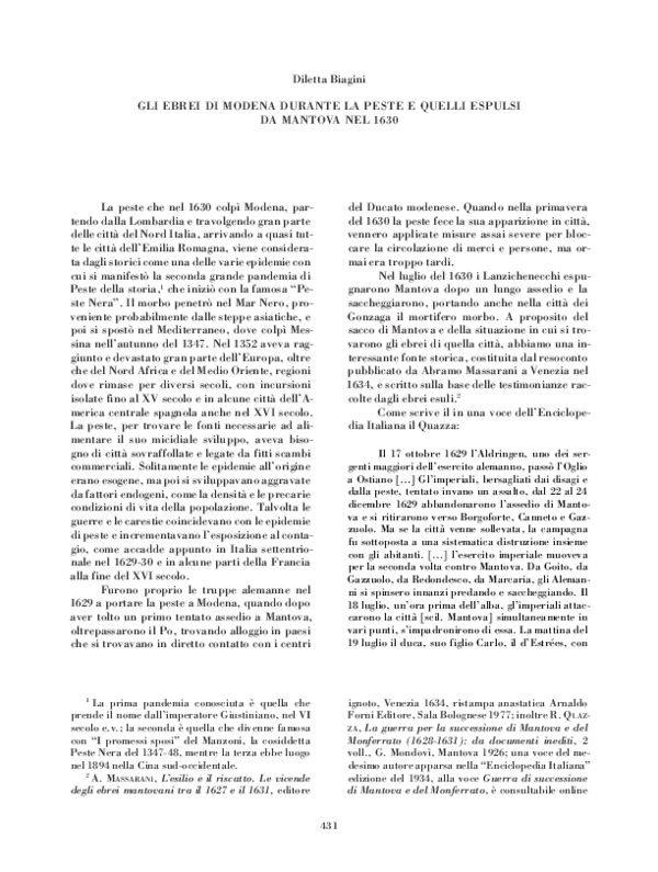 (PDF) Gli ebrei di Modena durante la peste e quelli espulsi da Mantova ...