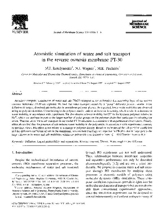 (PDF) Atomistic simulation of water and salt transport in the reverse ...