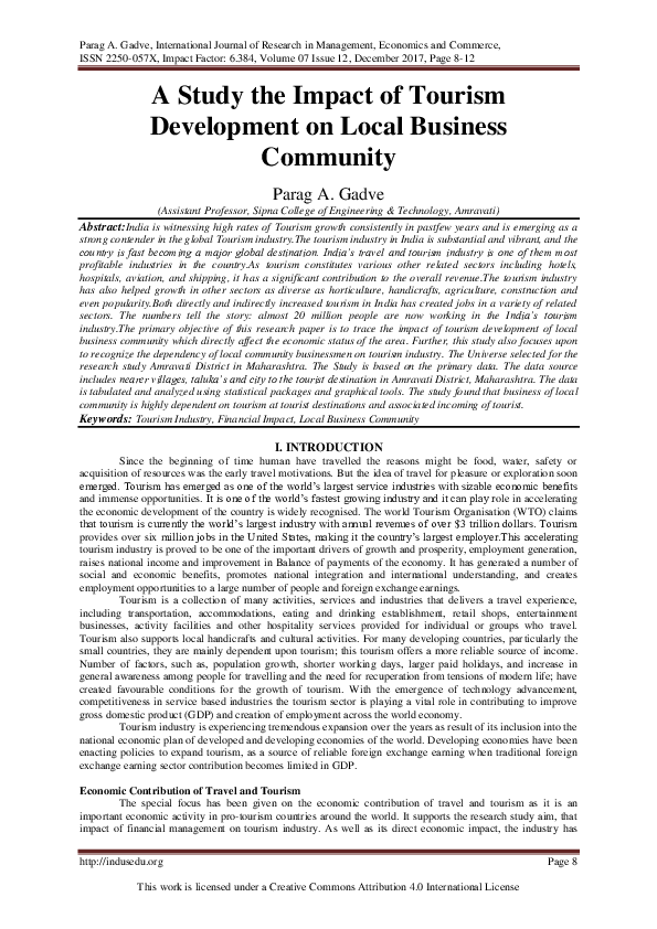 (PDF) A Study the Impact of Tourism Development on Local Business Community