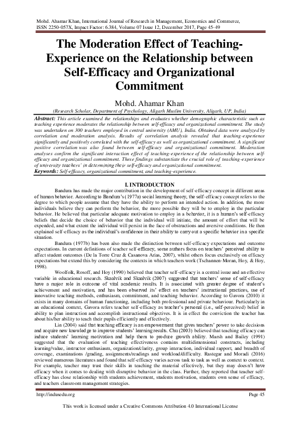 (PDF) The Moderation Effect of Teaching- Experience on the Relationship ...