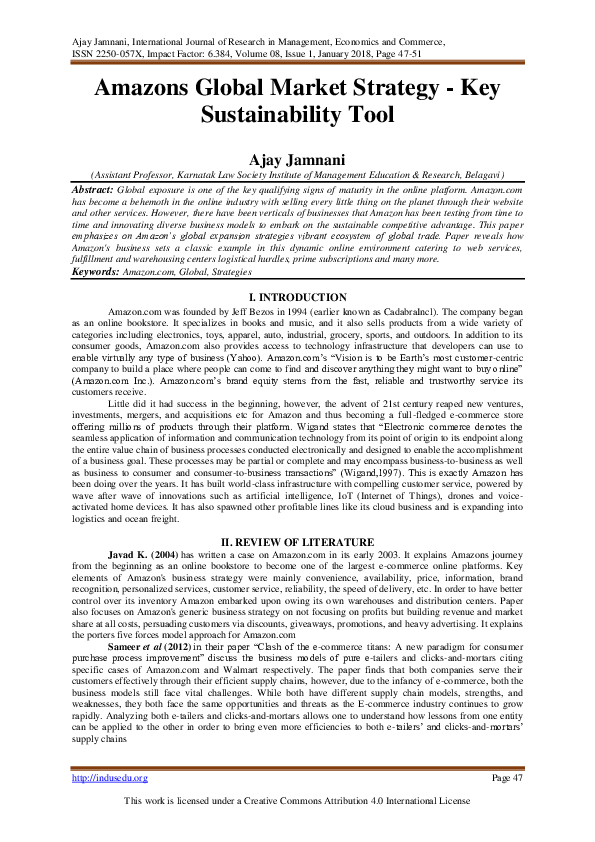 (PDF) Amazon's Global Market Strategy -Key Sustainability Tool