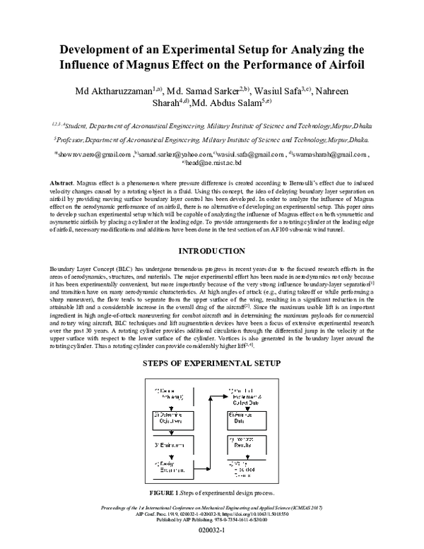 Pdf Development Of An Experimental Setup For Analyzing The Influence Of Magnus Effect On The