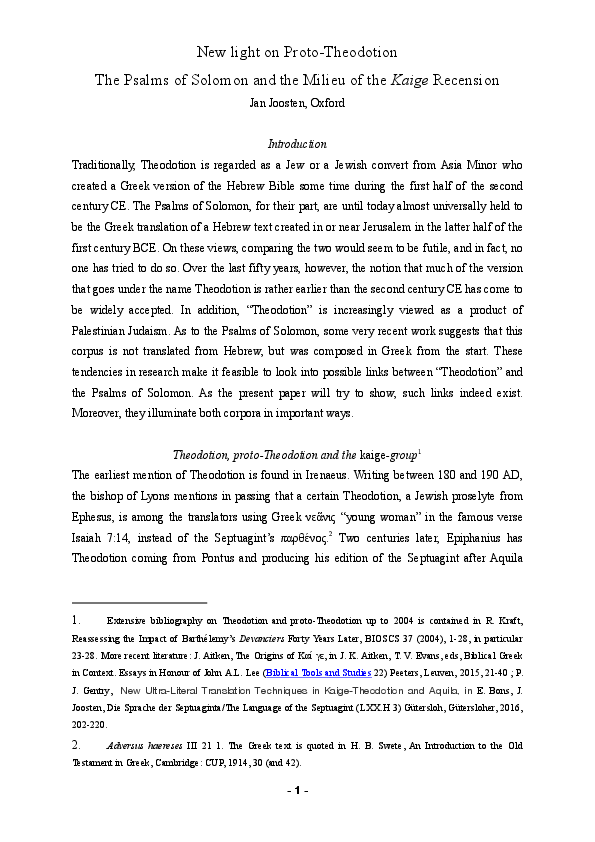 (PDF) New light on Proto-Theodotion. The Psalms of Solomon and the ...