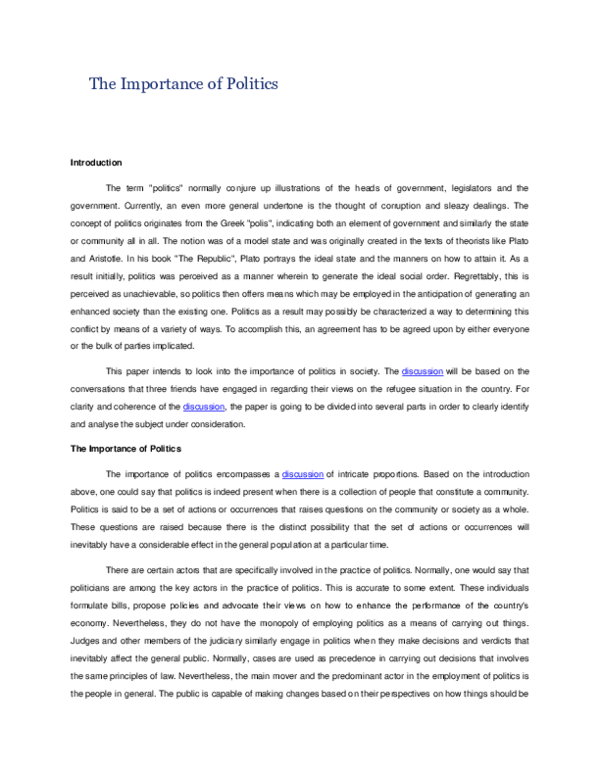 (DOC) The Importance of Politics