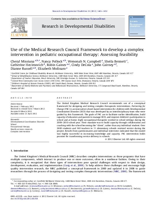 (PDF) Use of the Medical Research Council Framework to develop a ...
