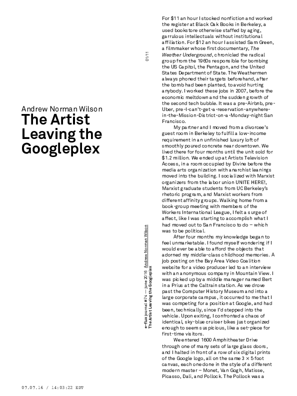 (PDF) The Artist Leaving the Googleplex