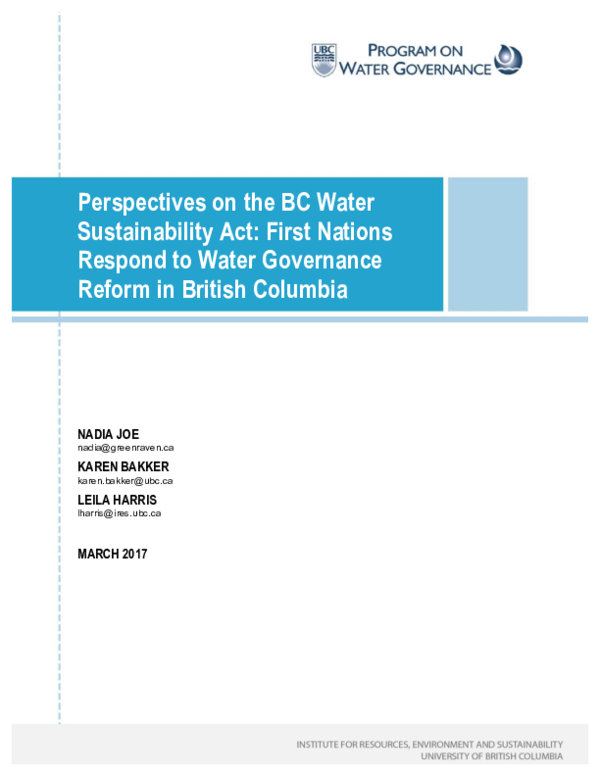 (PDF) Perspectives on the BC Water Sustainability Act: First Nations ...
