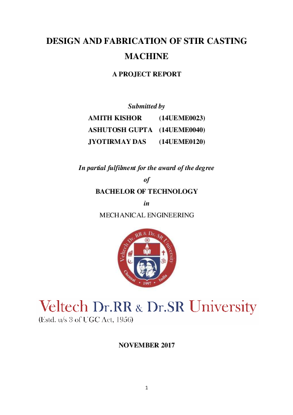 (PDF) DESIGN AND FABRICATION OF STIR CASTING MACHINE