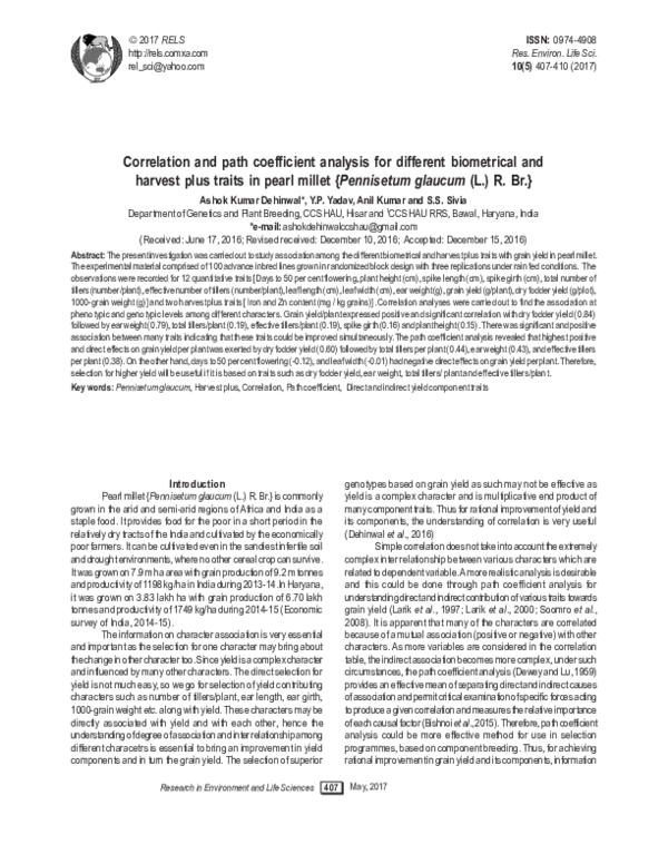 Pdf Correlation And Path Coefficient Analysis For Different