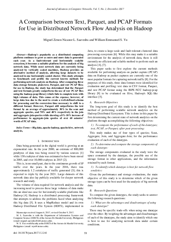 (PDF) A Comparison between Text, Parquet, and PCAP Formats for Use in Distributed Network Flow ...