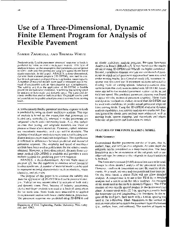 Pdf Use Of A Three Dimensional Dynamic Finite Element Program For