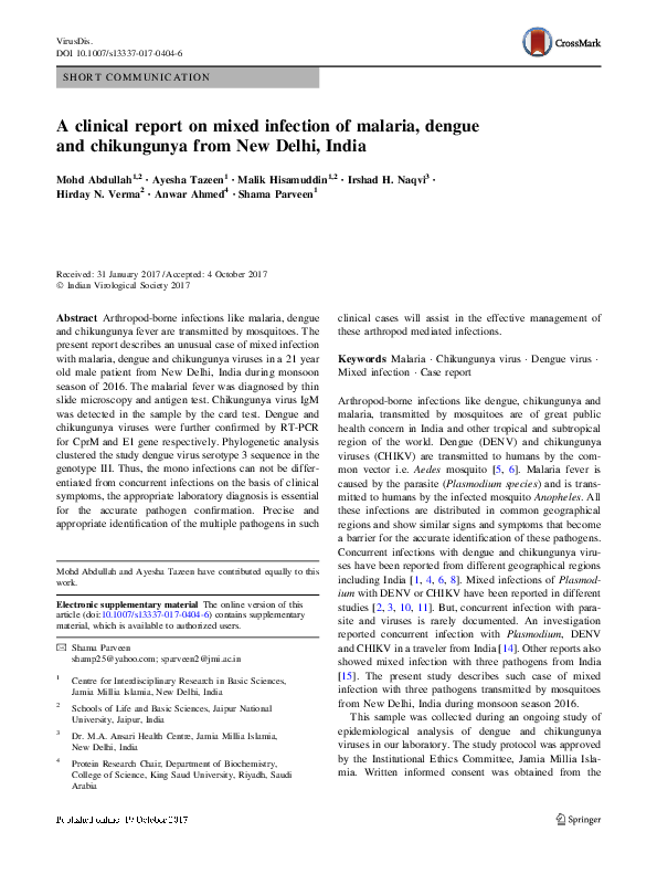 (PDF) A clinical report on mixed infection of malaria, dengue and ...