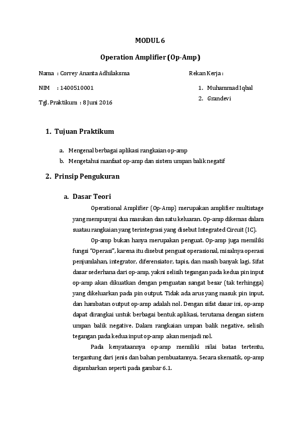 (PDF) MODUL 6 Operation Amplifier (Op-Amp